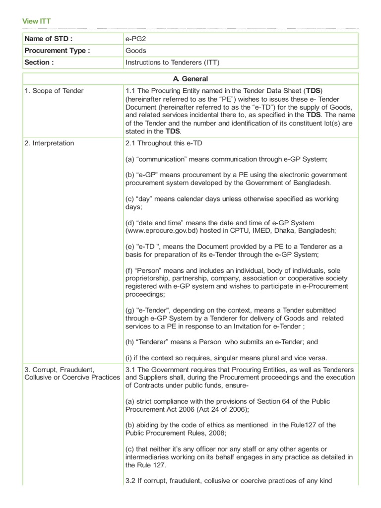 Section1 - Instructions To Tenderers (ITT) | PDF | Procurement | Payments