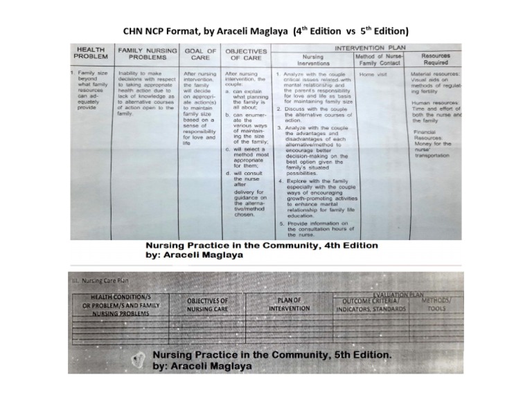 CHN NCP Format, by Araceli Maglaya (4 Edition Vs 5 Edition) | PDF