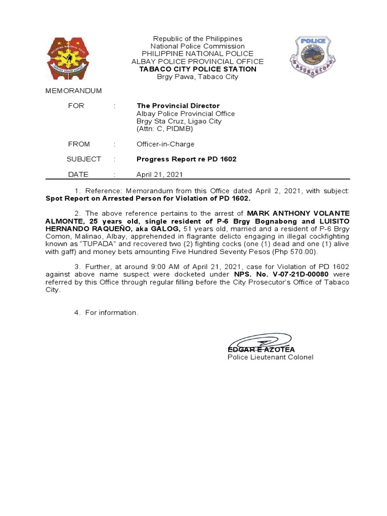 Progress Report Re 1602 | PDF | Justice | Crime & Violence