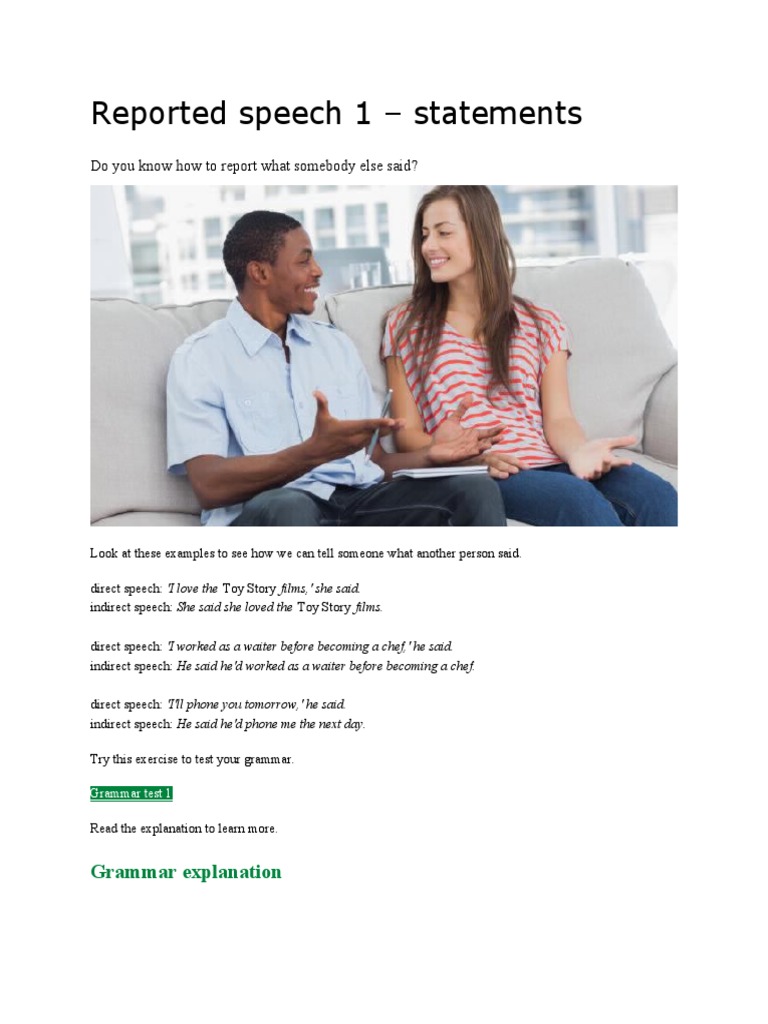 Reported Speech 1 Vs Direct Speech | PDF | Syntax | Language Mechanics