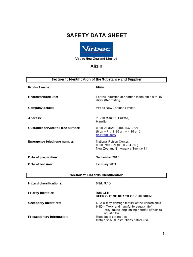 Safety Data Sheet: Alizin | PDF | Toxicity | Personal Protective Equipment