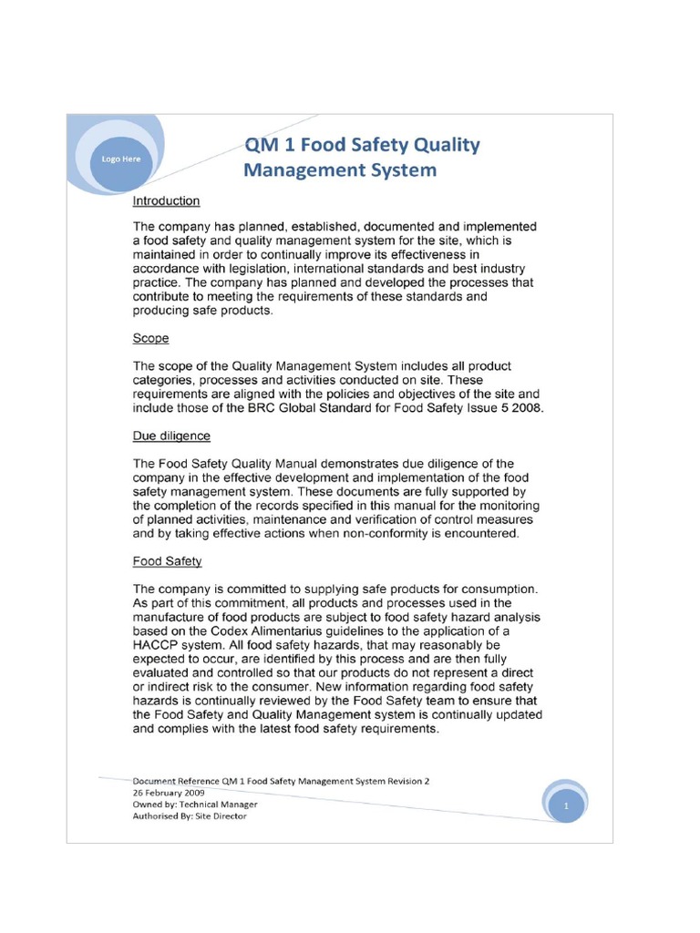 BRC Food Safety Quality Management System | PDF