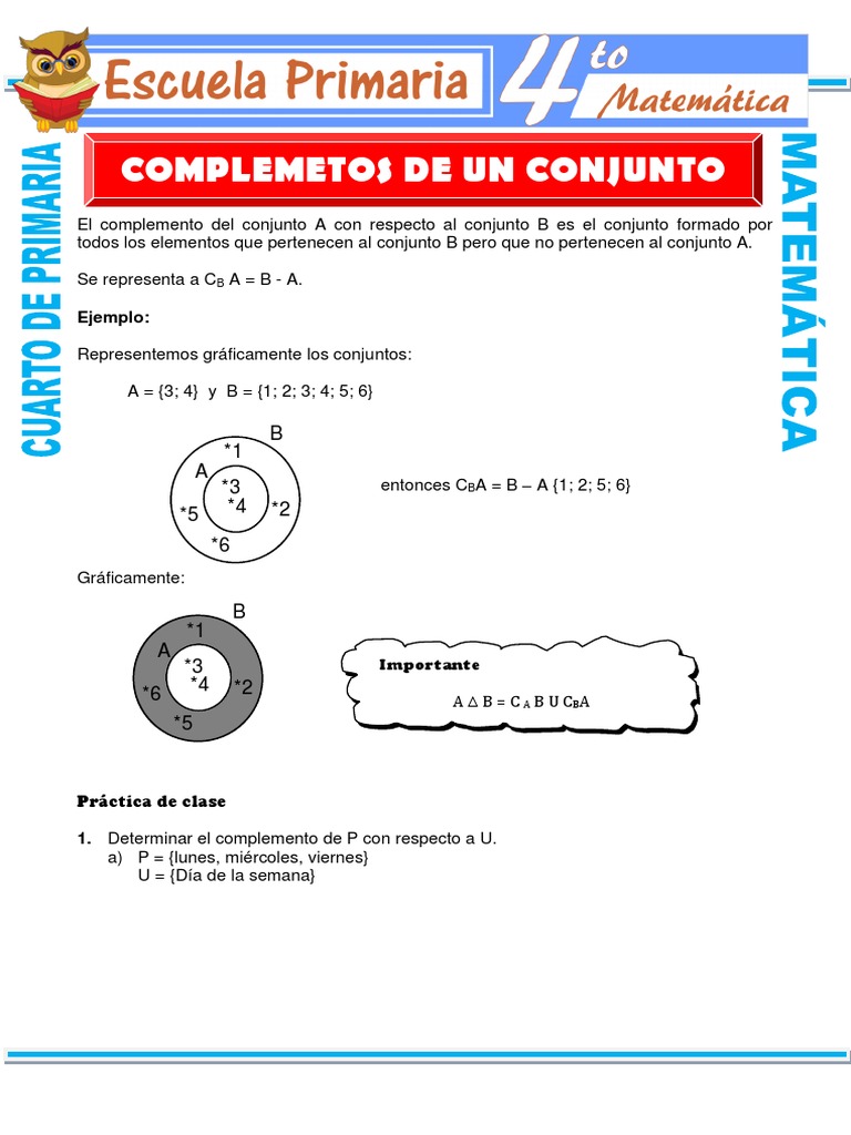 Complemento de Un Conjunto para Cuarto de Primaria | PDF