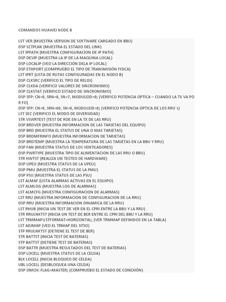 Comandos Huawei Node B | PDF | Informática | Protocolos de comunicaciones