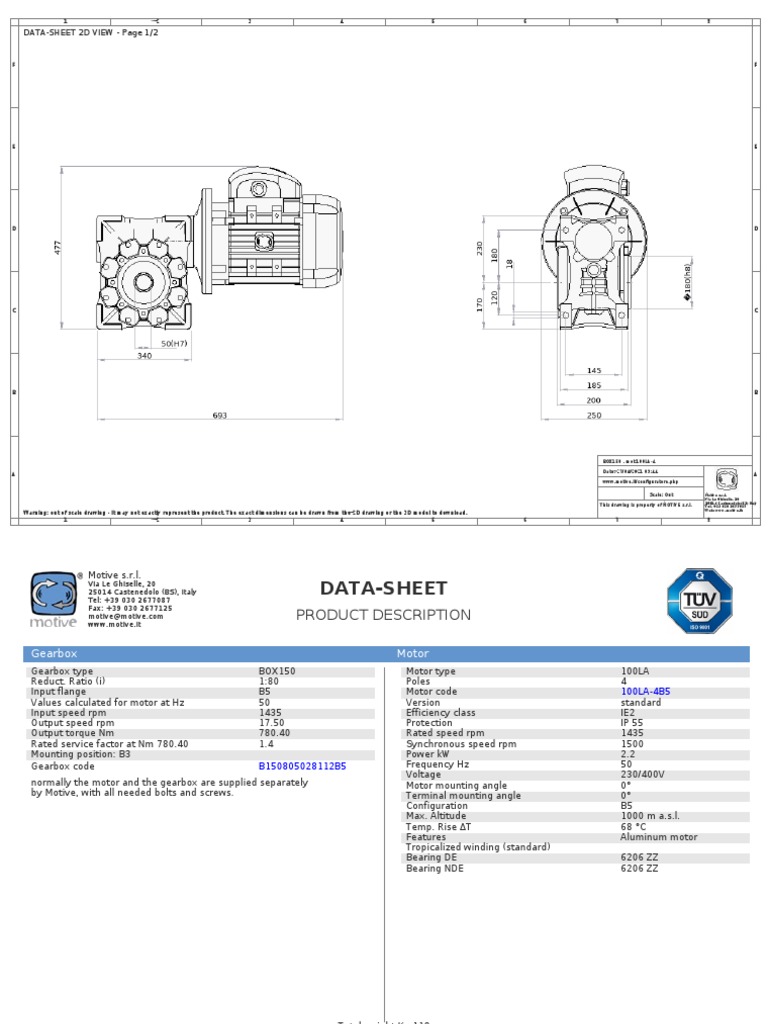 Gearbox and Motor Data Sheet | PDF | Electric Motor | Transmission ...