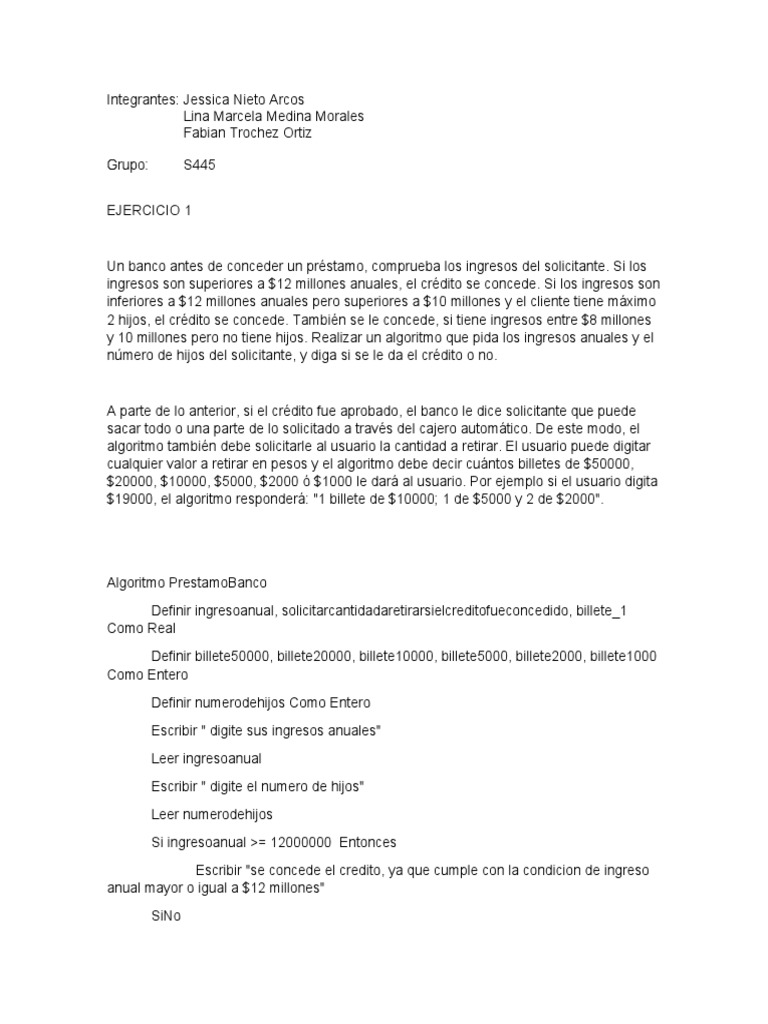 Algoritmo Estructuras de Decision | PDF | Algoritmos | Dinero