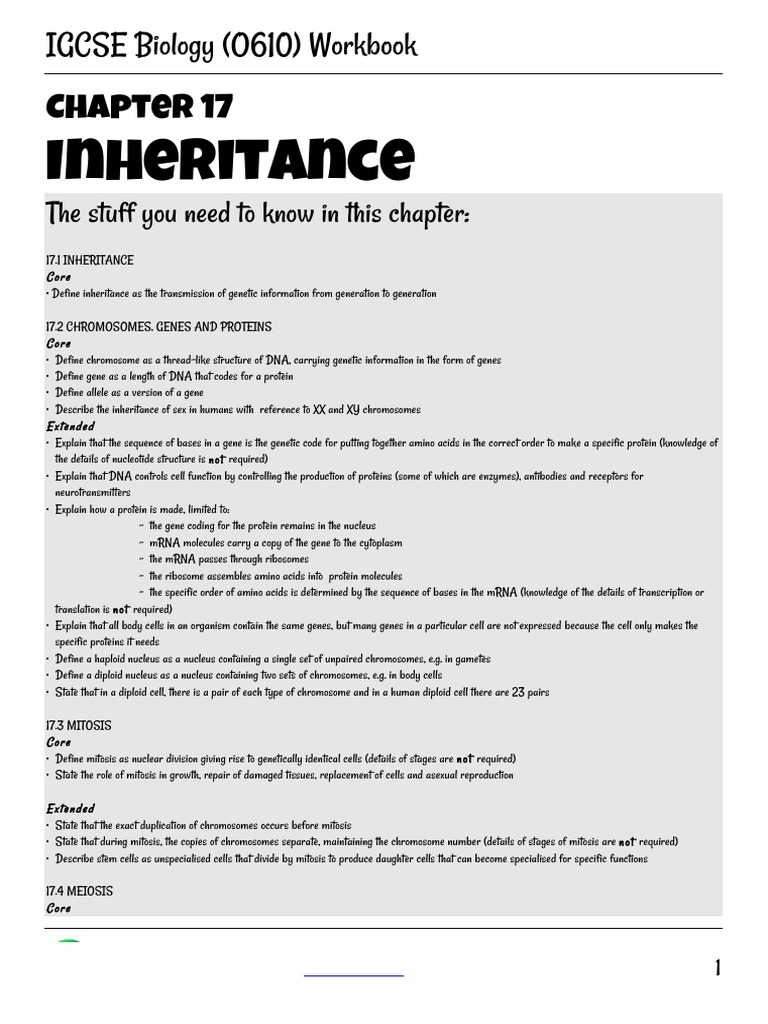 Inheritance: IGCSE Biology (O610) Workbook | PDF | Dominance (Genetics ...