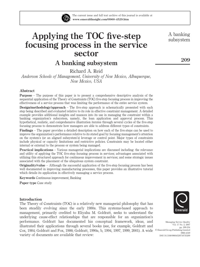 Applying The TOC Five-Step Focusing Process in The Service Sector | PDF ...