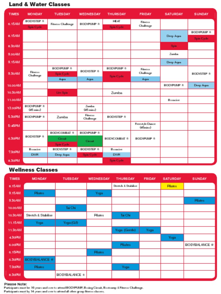 Group Fitness Timetable Effective 1 March 2011 | Download Free PDF ...