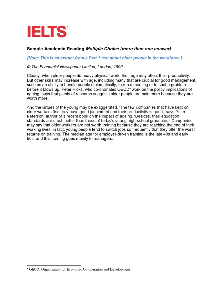 Academic Reading Sample Task Multiple Choice More Than One Answer | PDF ...