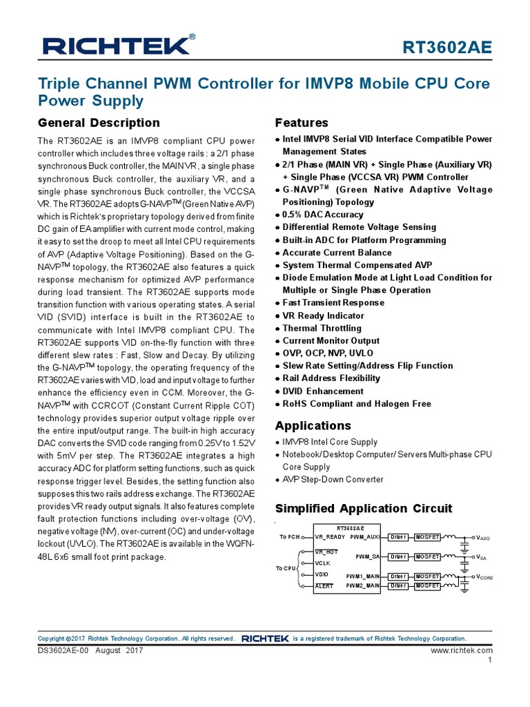 Triple Channel PWM Controller For IMVP8 Mobile CPU Core Power Supply | PDF | Analog To Digital ...
