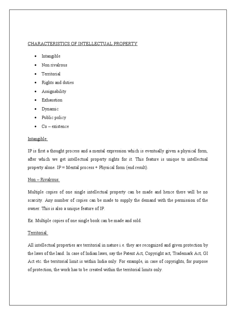 Characteristics of IP | PDF | Intellectual Property | Ownership
