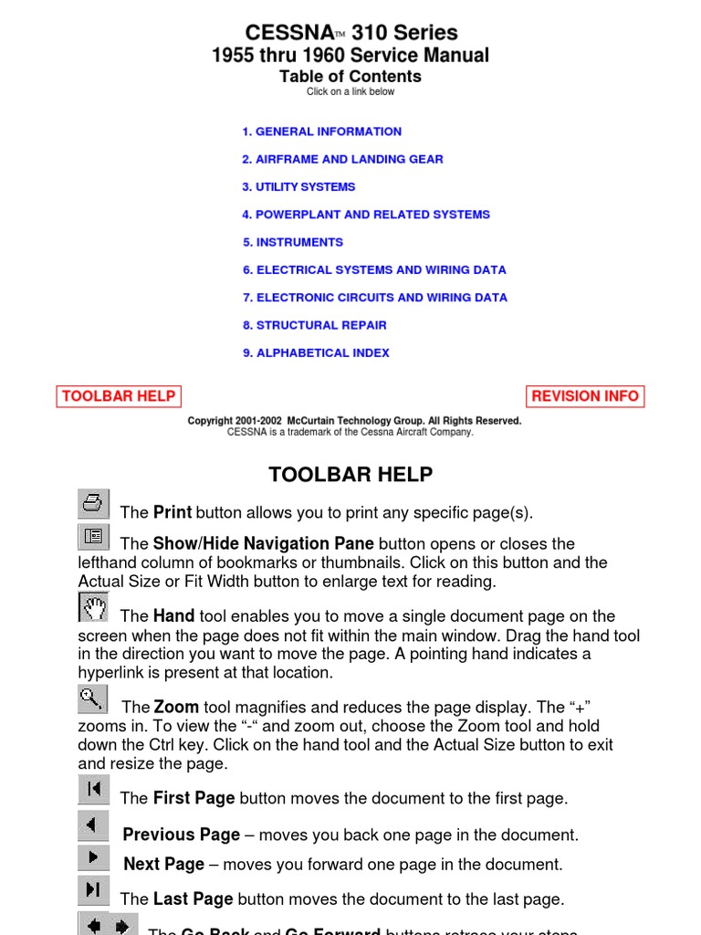 Cessna 310 Service Manual | PDF | Button (Computing) | Hyperlink