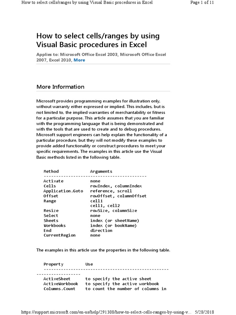 How To Select Cells/ranges by Using Visual Basic Procedures in Excel ...
