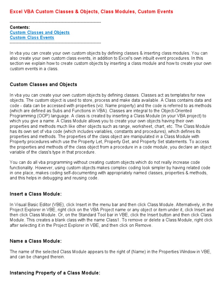 Excel VBA: Custom Classes & Events | PDF | Parameter (Computer ...