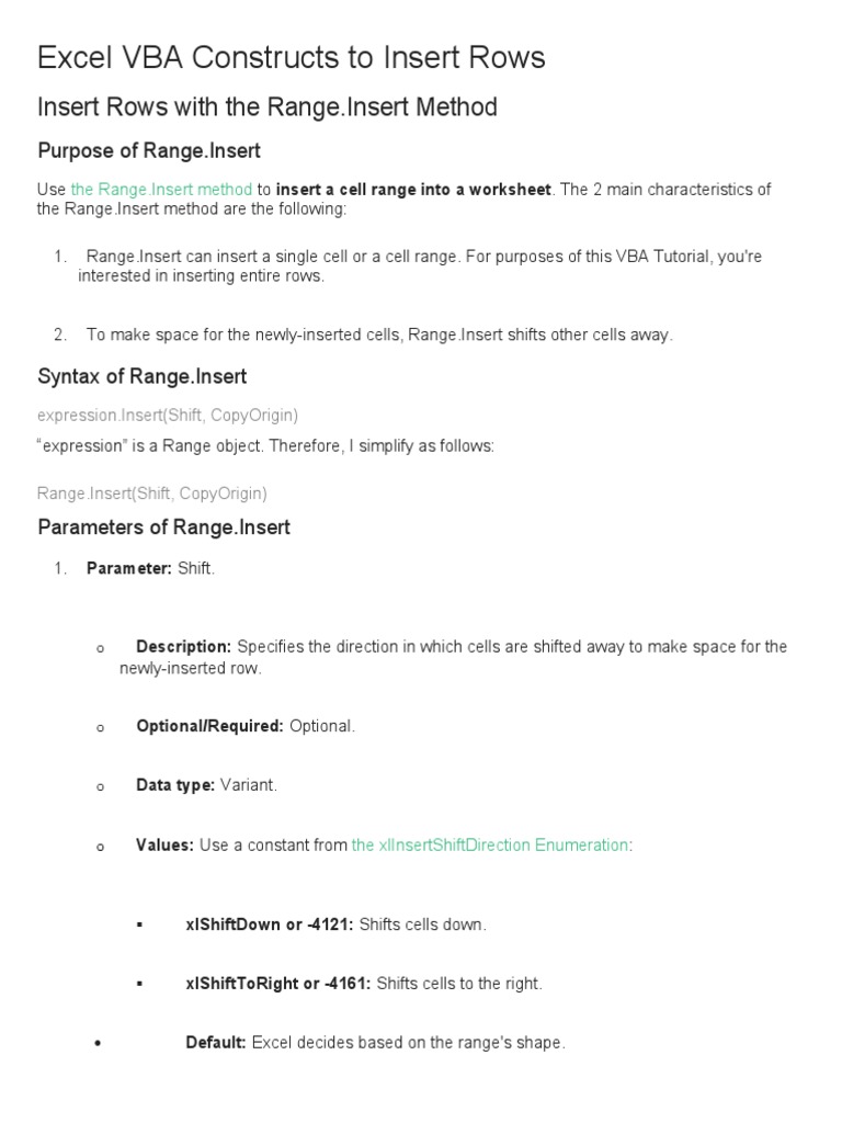 Excel VBA Constructs To Insert Rows | Download Free PDF | Parameter ...