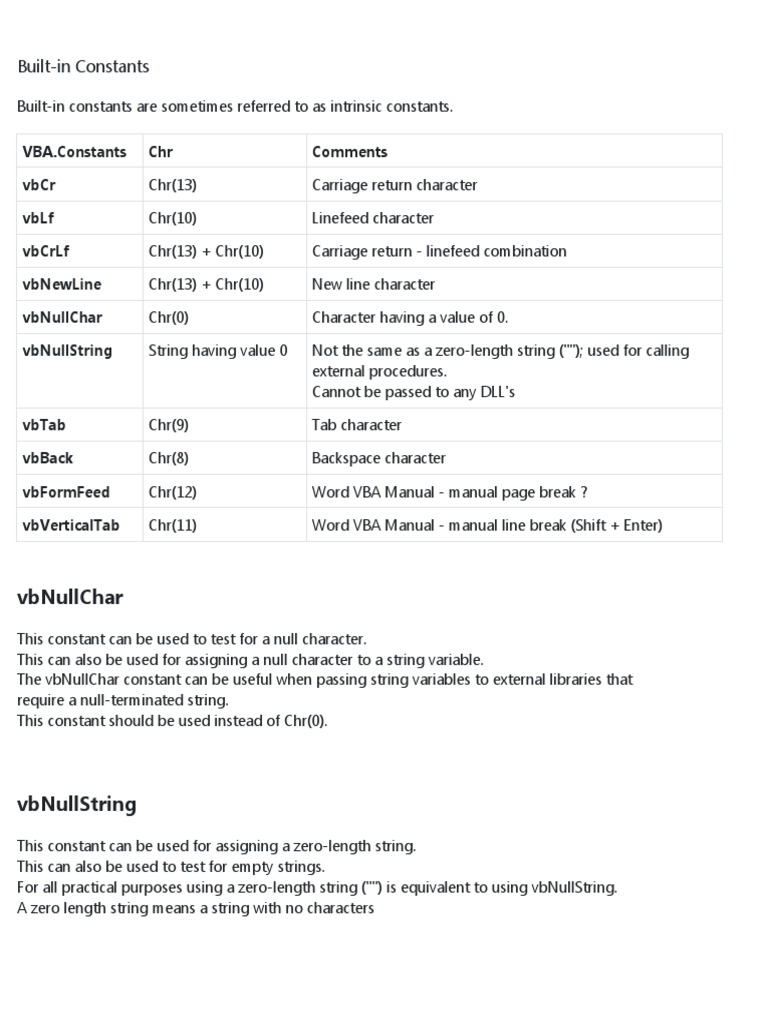 Built-In Constants: Vbnullchar | PDF