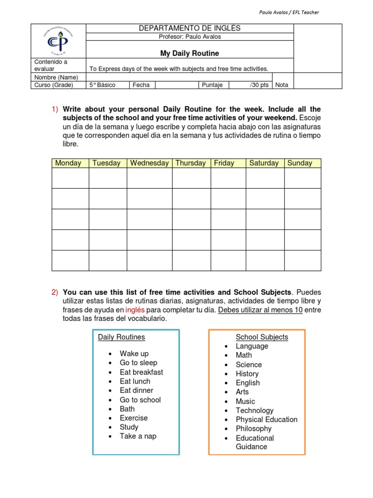 My Daily Routine (Worksheet) | PDF