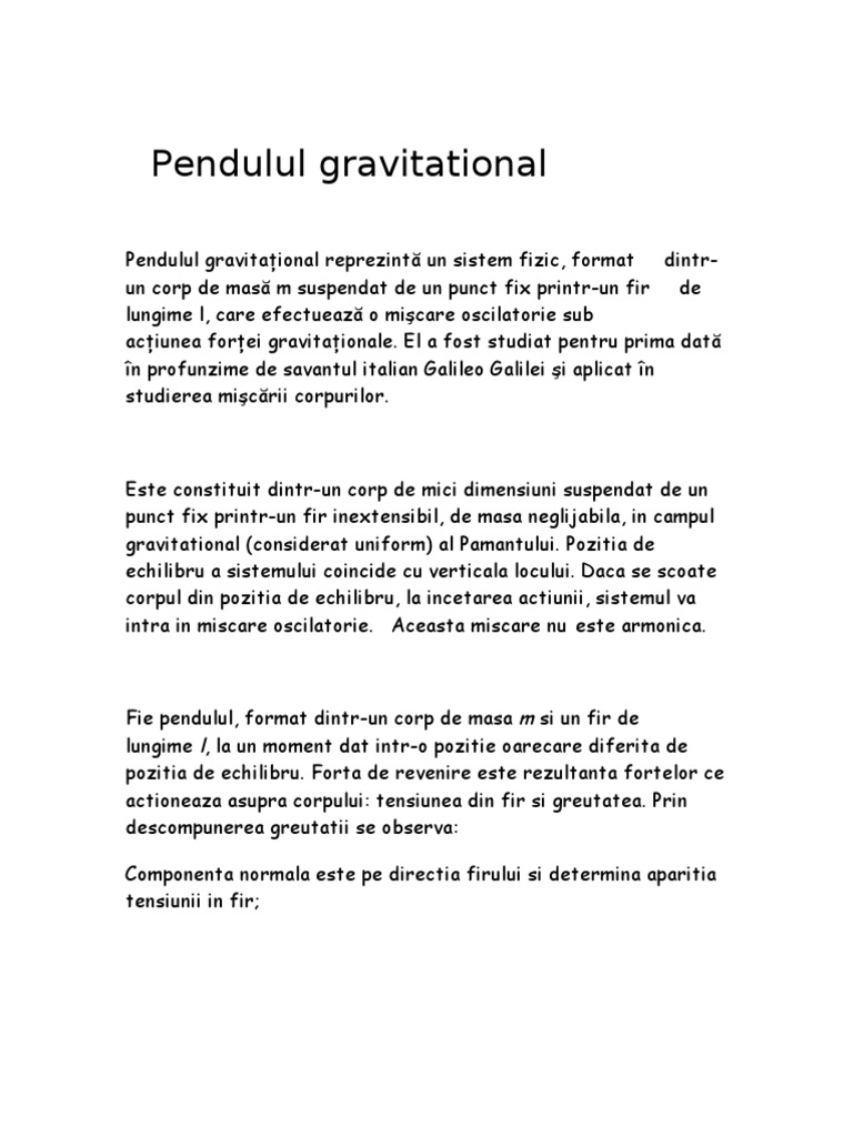 Pendulul Gravitational | PDF