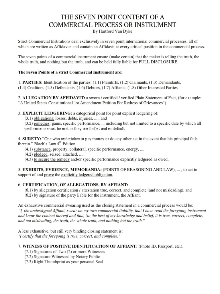 Seven Points of Commercial Affidavit | PDF | Affidavit | Legal Remedy