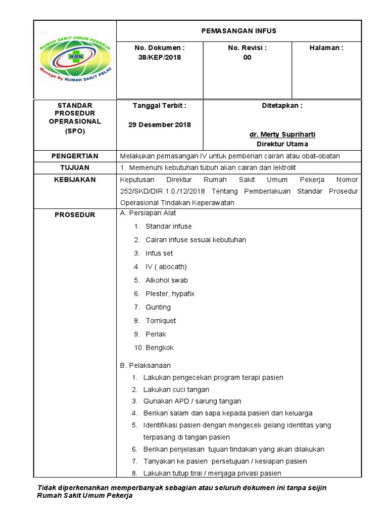 Prosedur Pemasangan Infus Standar | PDF