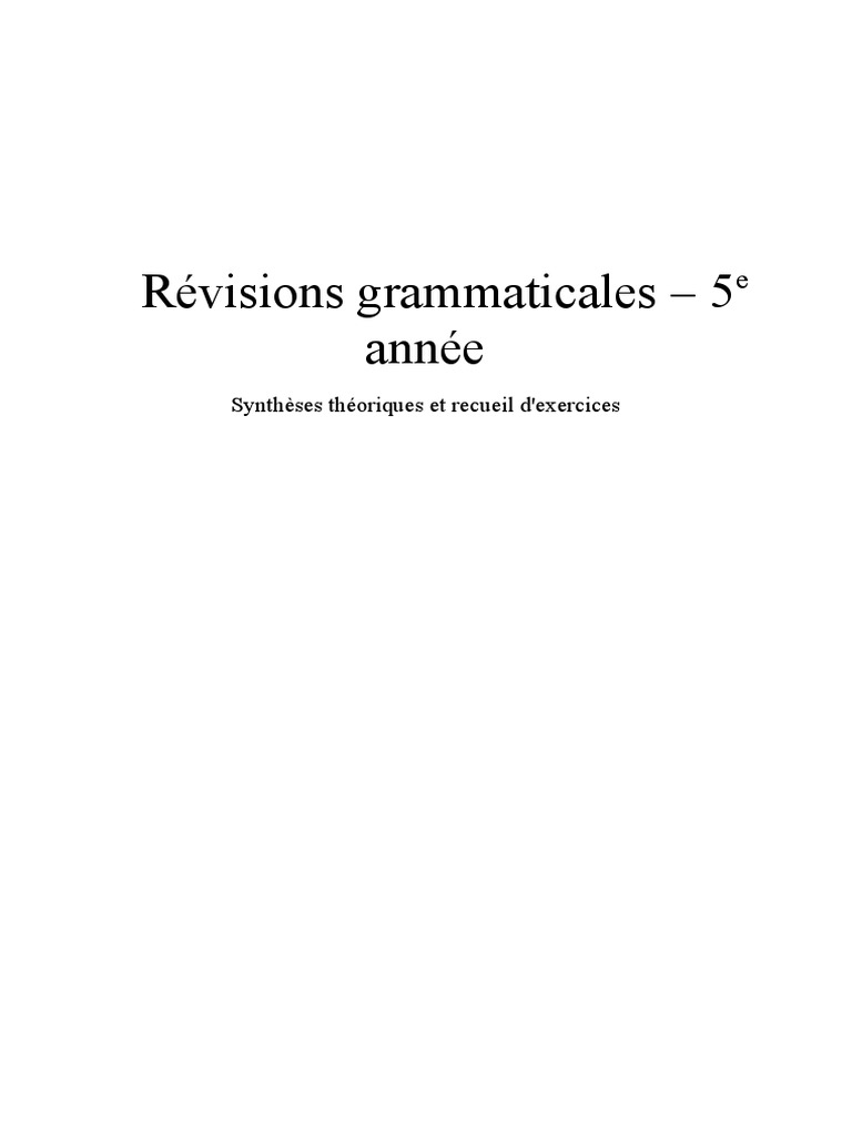 Révisions de grammaire française 5e | PDF | Pronom | Complément d'objet