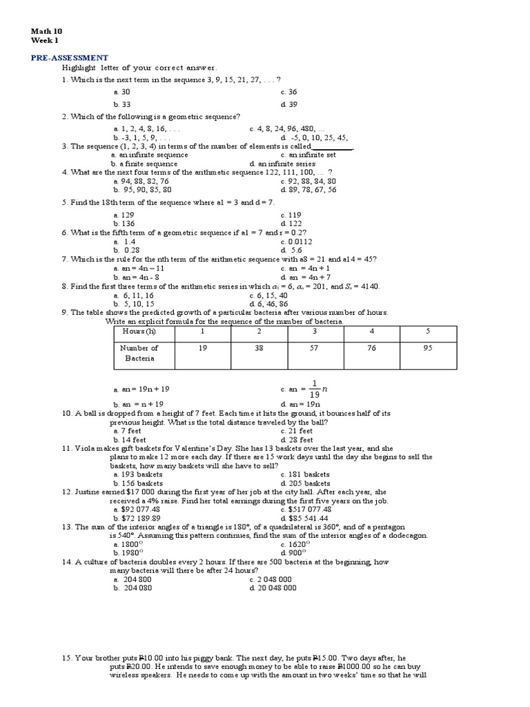Week 1 Activities | PDF | Sequence | Mathematics