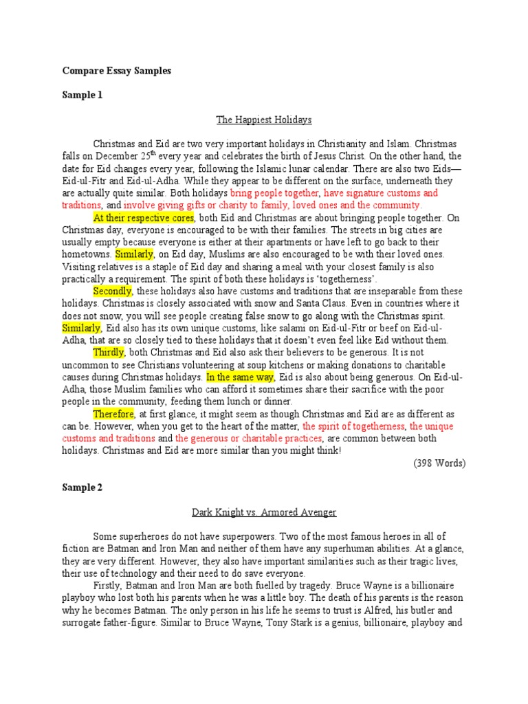 Sample - Compare Contrast Essay | PDF | Batman | Christmas
