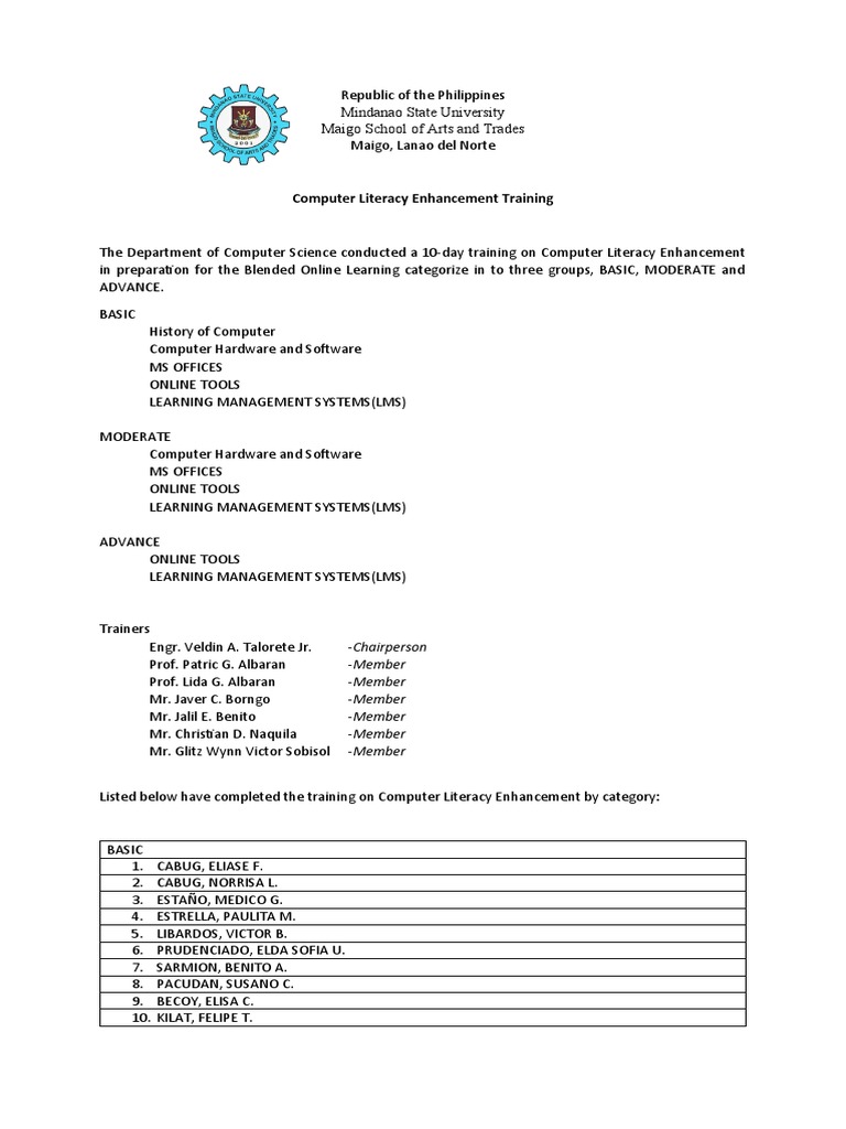 Computer Literacy Training Overview | PDF | Pedagogy | Science And ...