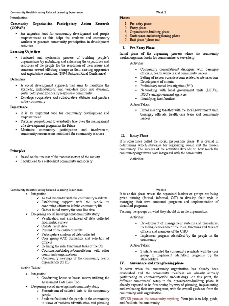 Community Organization Participatory Action Research (Copar) Phases ...