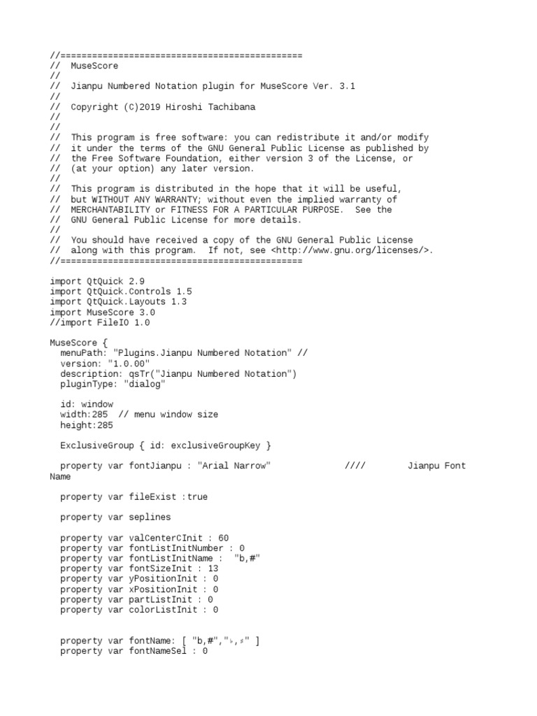 Jianpu Numbered Notation v3.qml | PDF | Gnu | Free Software