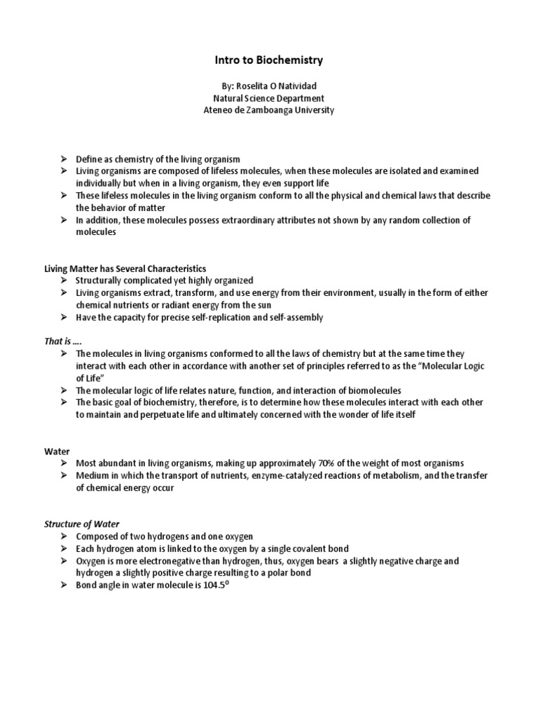 Intro to Biochemistry Explained | PDF | Endoplasmic Reticulum | Cell ...