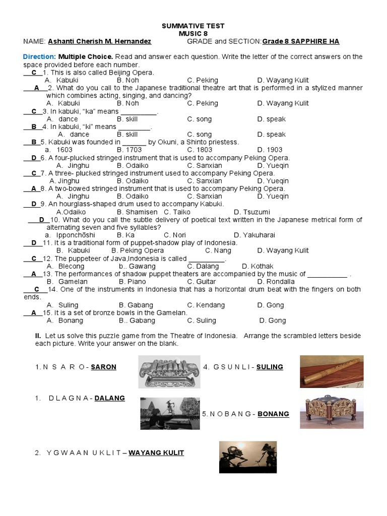 Grade 8 MAPEH 4th Quarter Exam | PDF | Performing Arts | Oral Literature