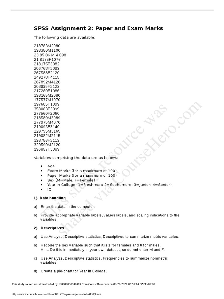 This Study Resource Was: SPSS Assignment 2: Paper and Exam Marks | PDF | Intelligence Quotient ...