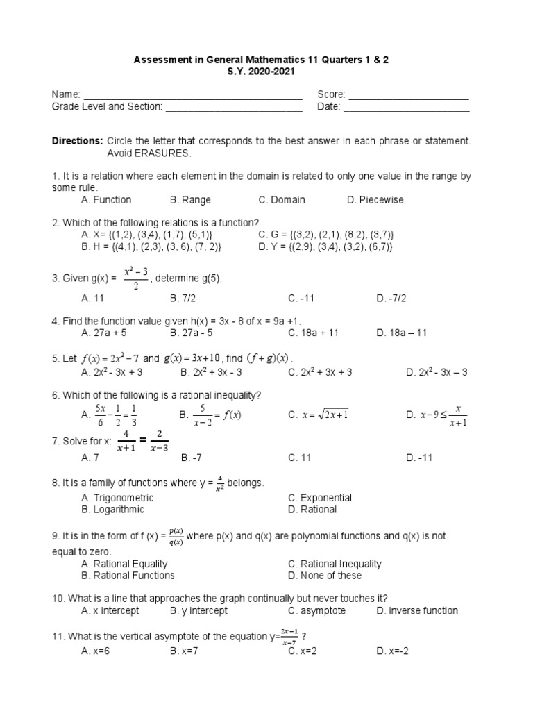 Gen Math Mid Year Assessment 2021 | PDF | Logarithm | Function ...