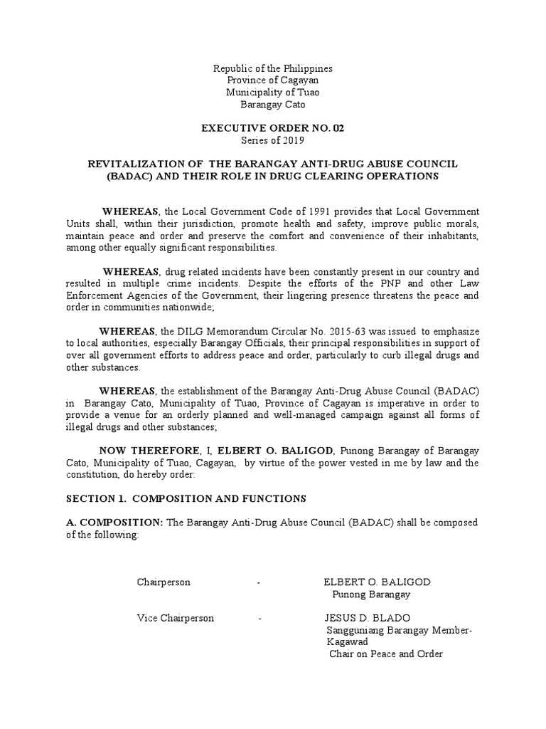 New Eo No. 2 Badac Revitalization | PDF | Substance Abuse | Government