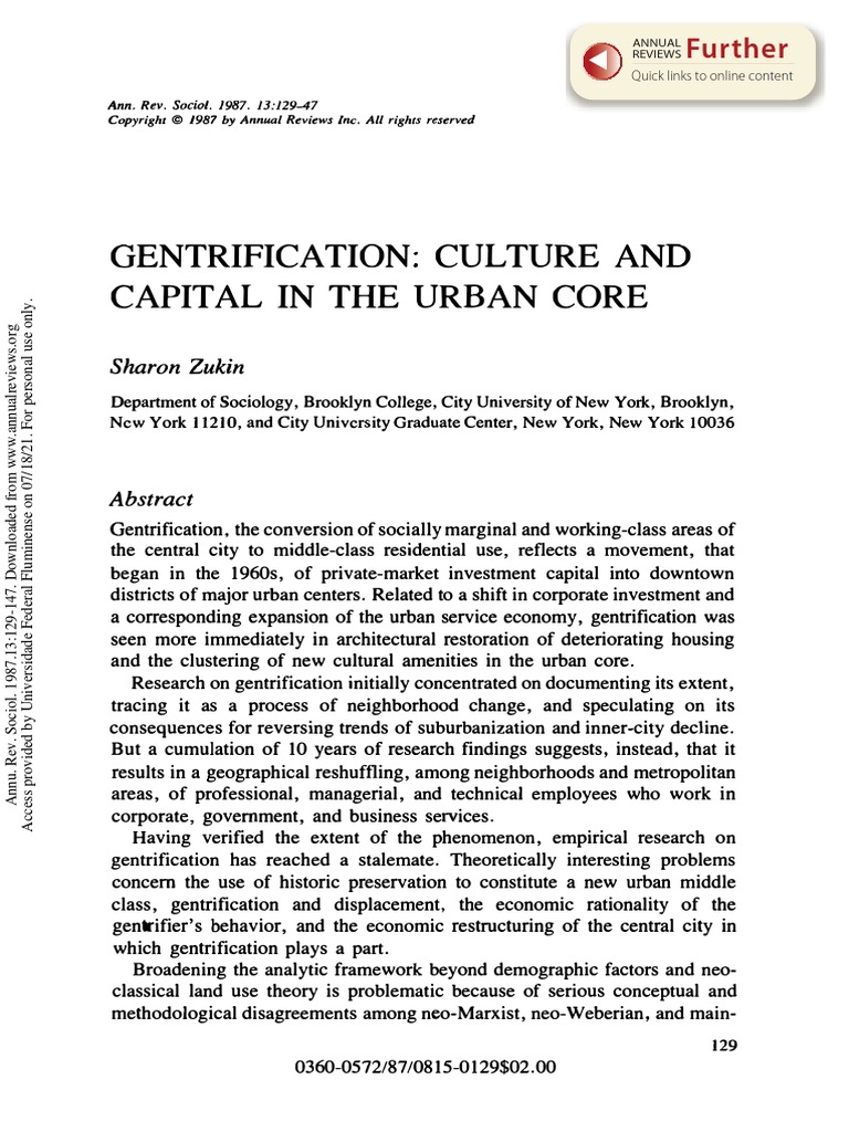 2 GENTRIFICATION - CULTURE AND Capital in The Urban Core - Sharon Zukin ...