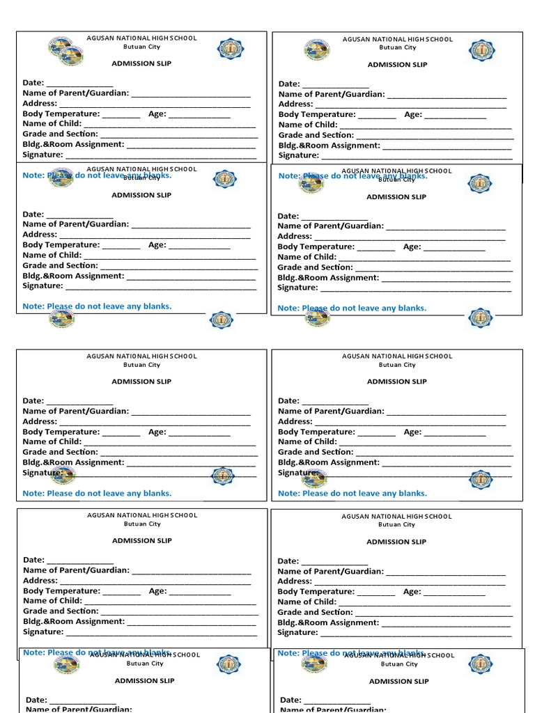 Admission Slip Admission Slip | PDF | Relationships | Parent