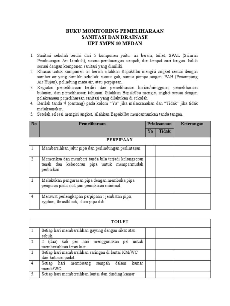 Buku Monitoring Pemeliharaan Sanitasi Dan Drainase Sekolah | PDF ...