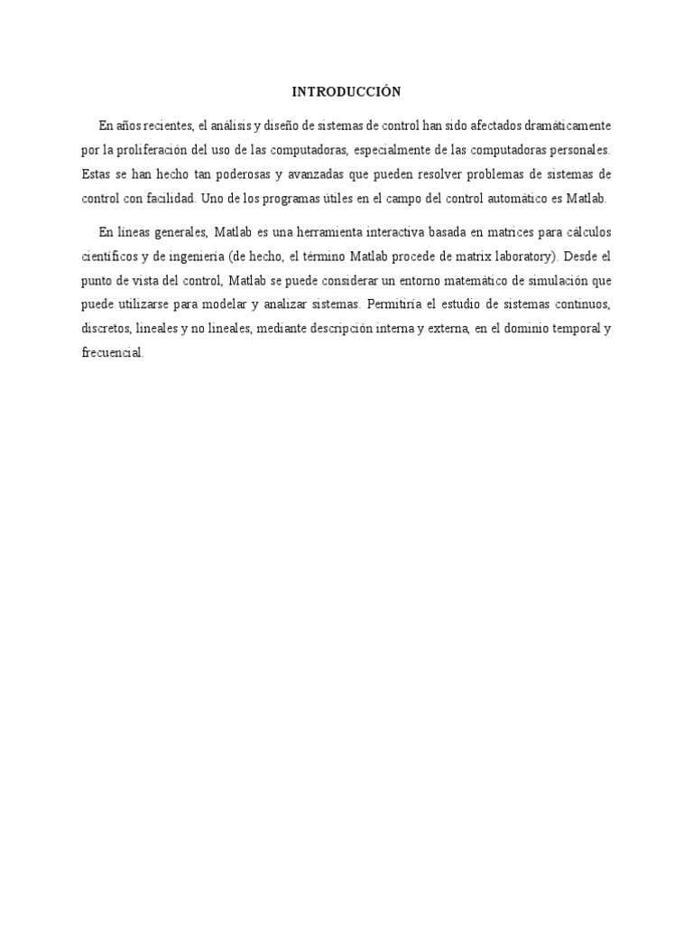 Introduccion Matlab Control | PDF | Sistema de control | Matlab Introduccion Matlab Control | PDF | Sistema de control | Matlab