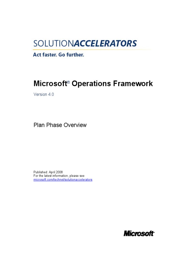 Microsoft Operations Framework: Plan Phase Overview | PDF | Reliability ...