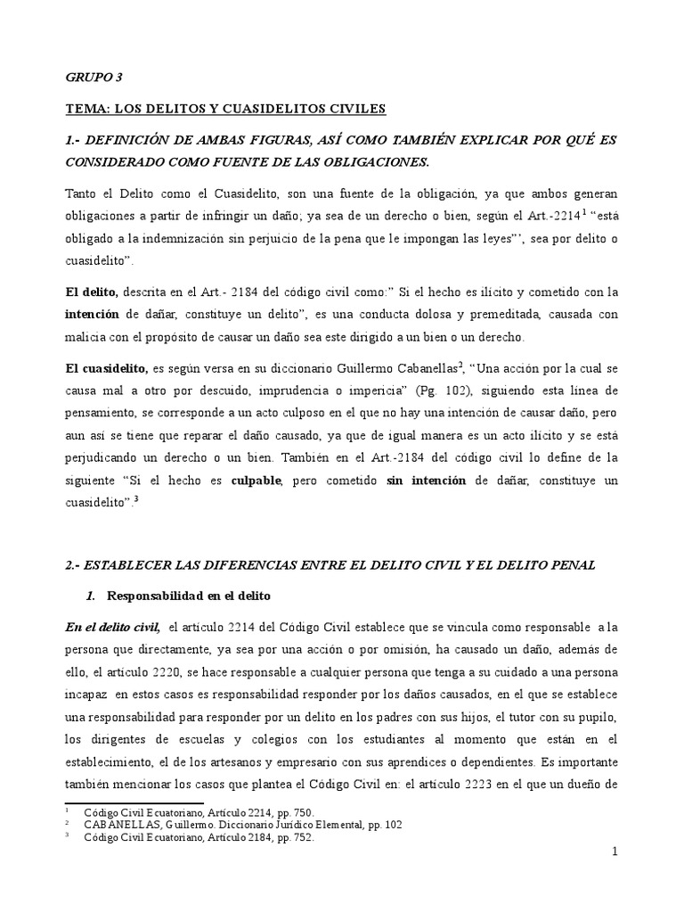 Delitos y Cuasidelitos Civiles | PDF | Derecho penal | Crimen y violencia