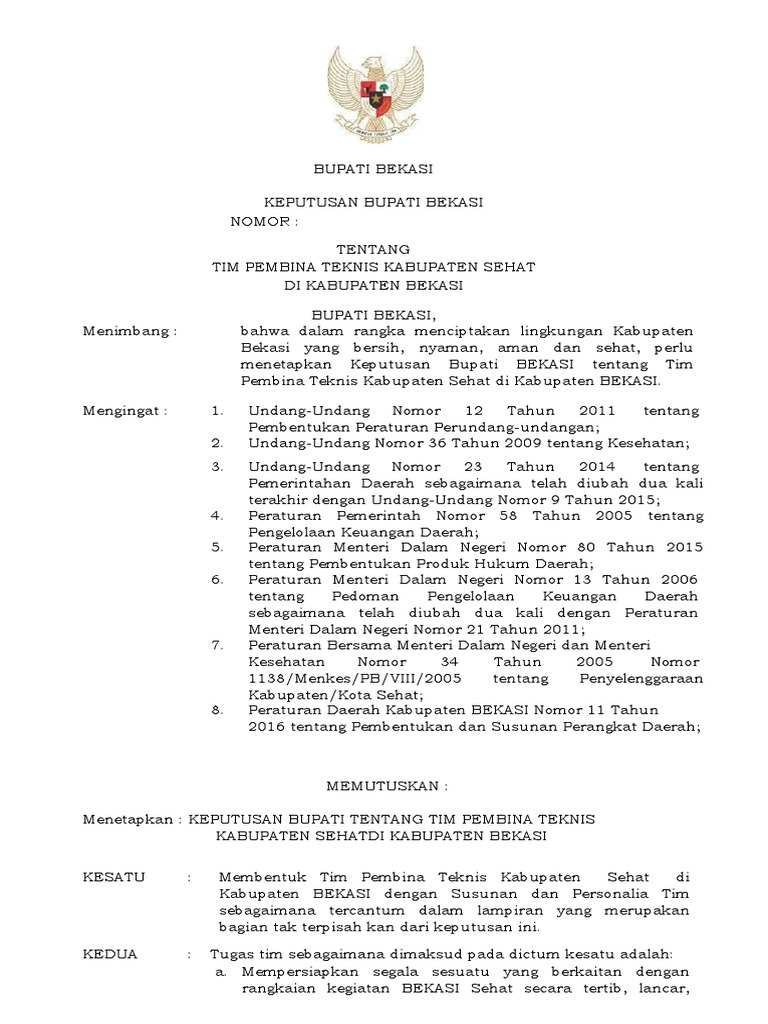 Draft SK Tim Pembina Teknis Kabupaten Sehat | PDF