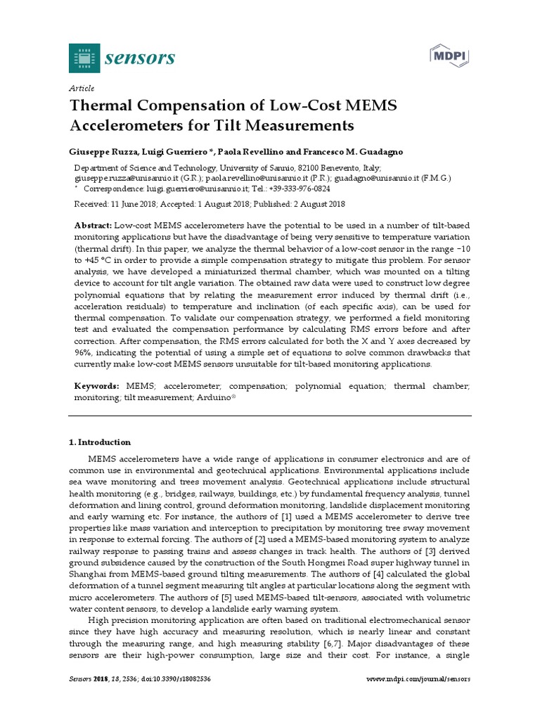 Thermal Compensation Of Low Cost Mems Accelerometers For Tilt Measurements Pdf Accelerometer