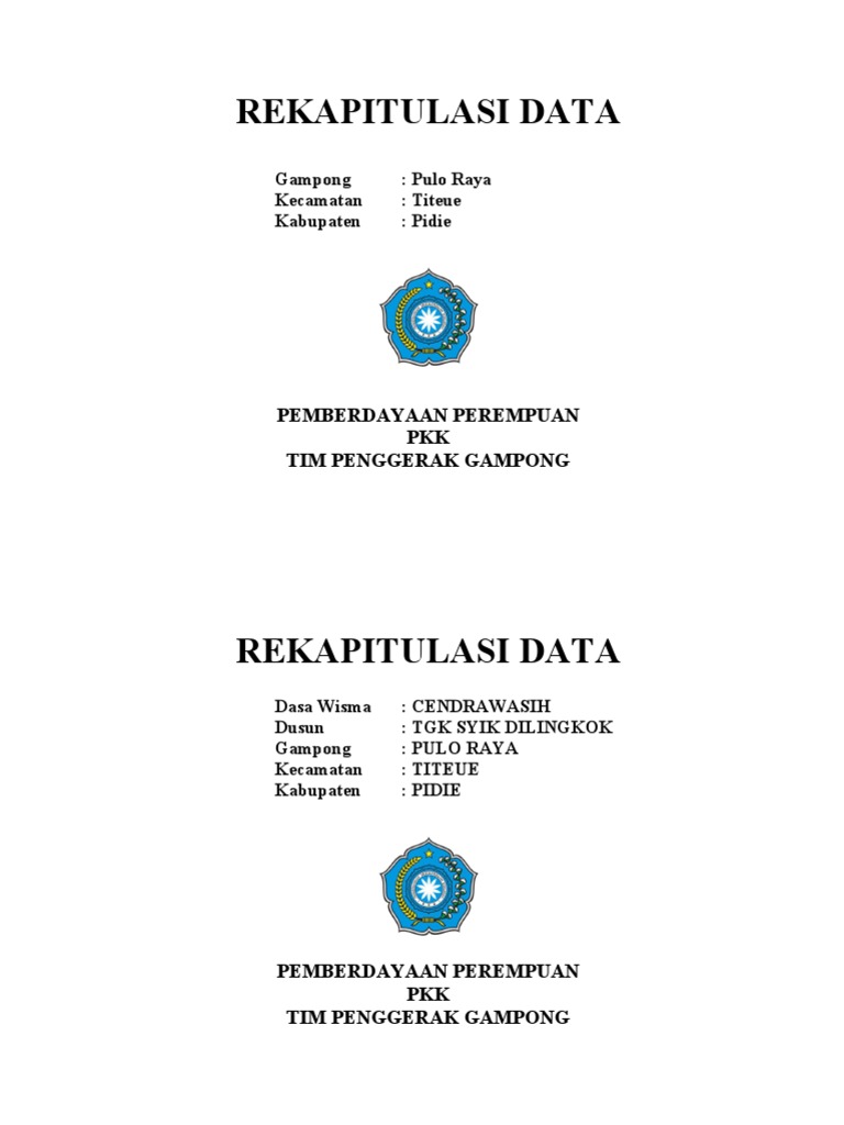 Cover Rekapitulasi Dasa Wisma Pulo Raya | PDF