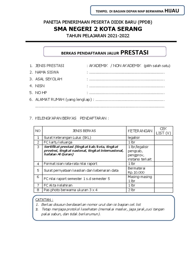 Form Atas Map Berkas Jalur Prestasi1 | PDF