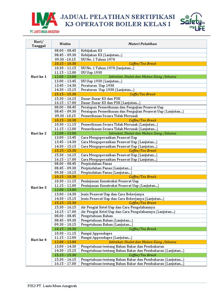 Jadwal Pelatihan Operator Boiler Pemadatan | PDF
