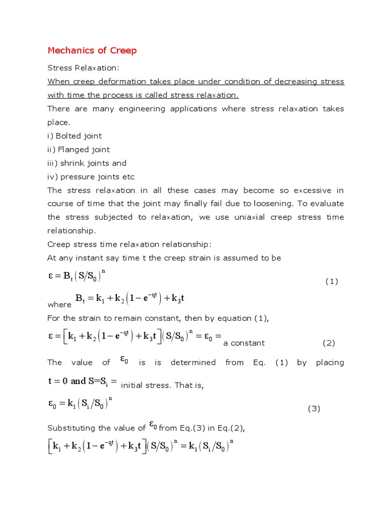 Mechanics of Creep-Stress Relaxation | PDF | Creep (Deformation ...
