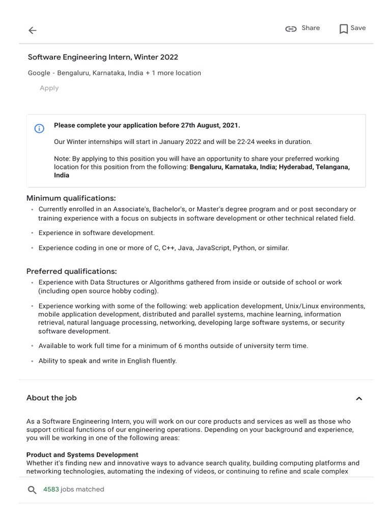 Software Engineering Intern, Winter 2022 - Google - Bengaluru ...