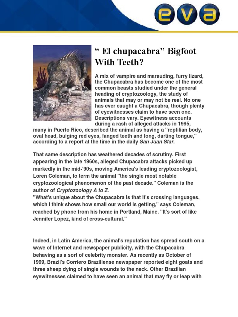 " El Chupacabra" Bigfoot With Teeth? | PDF | Cryptozoology